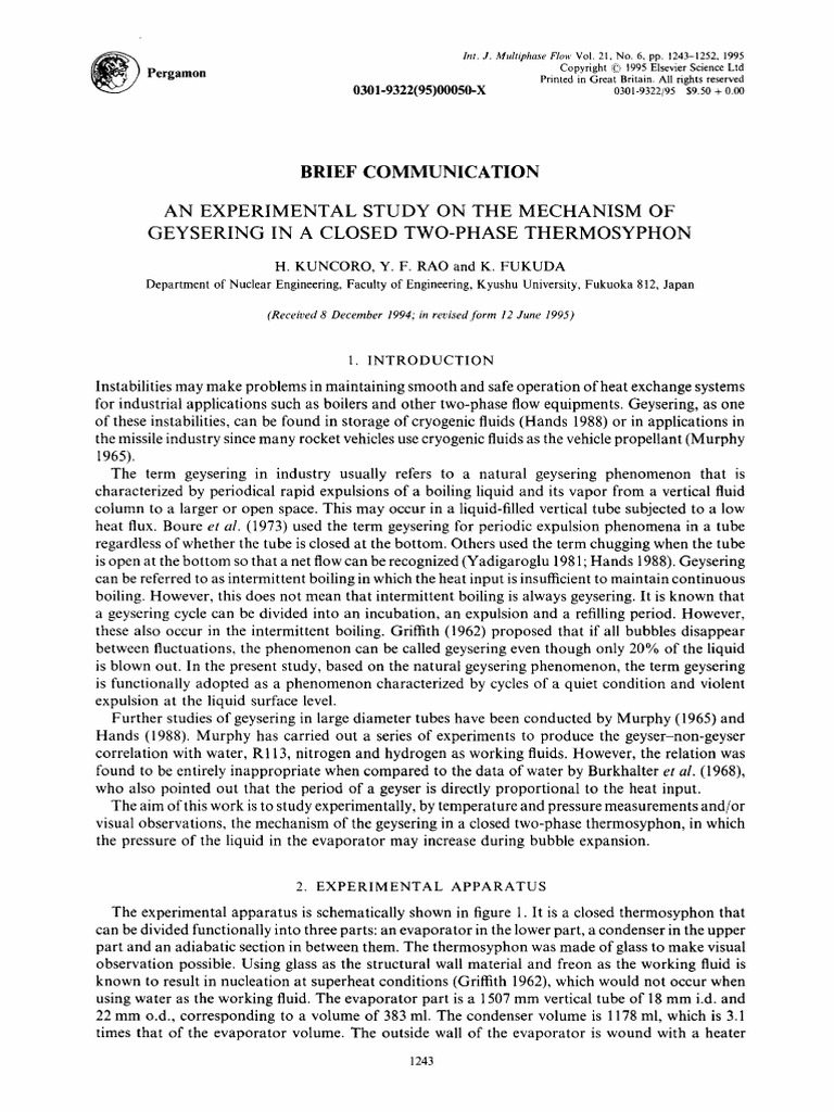 1995 Experimental Study On The Mechanism of Geysering in A Closed Two ...