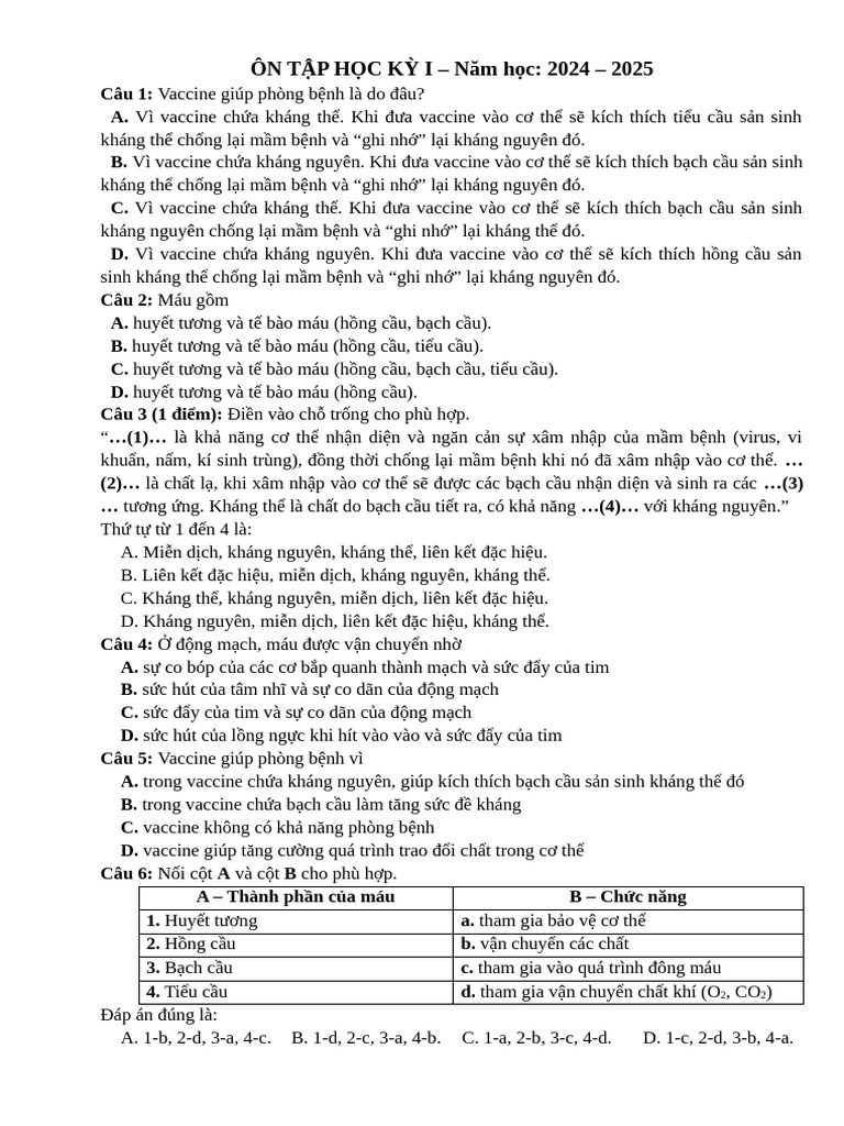 KHTN - Sinh - 8 - Nội Dung Ôn Tập - HS 3 | PDF