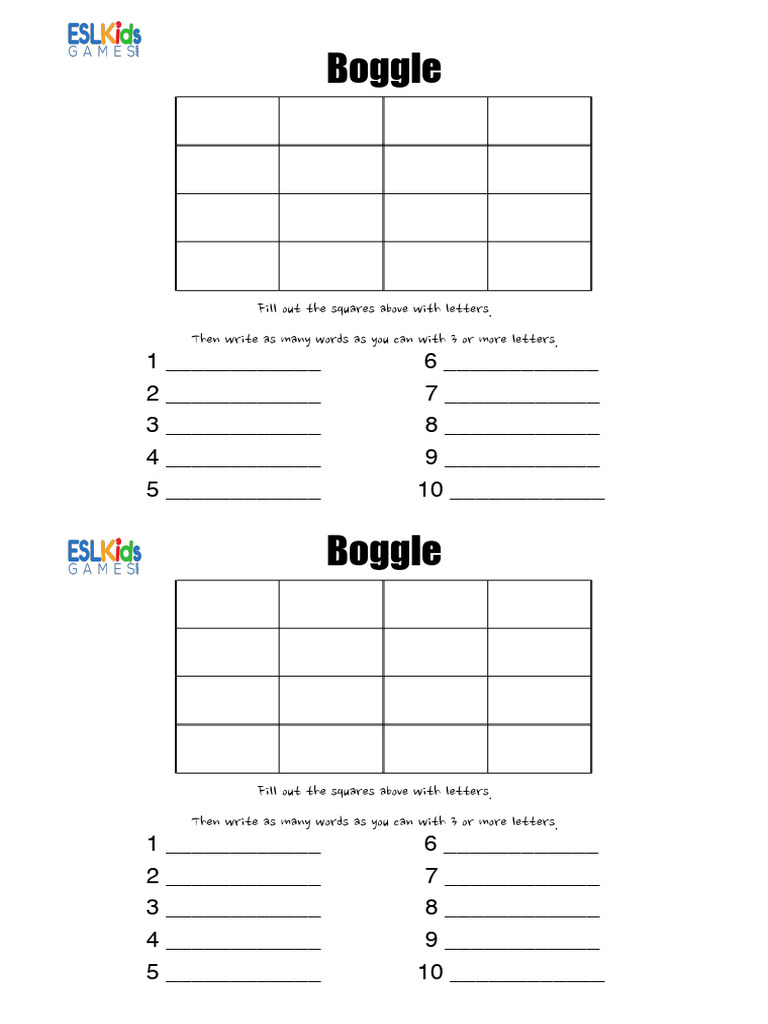 Boggle Word Game Template | PDF