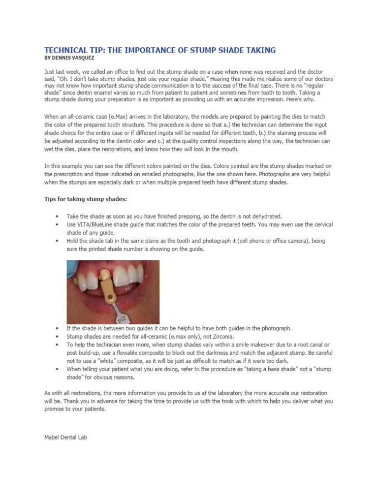 Stump Shade Technical Tip | PDF | Tooth | Tooth Enamel