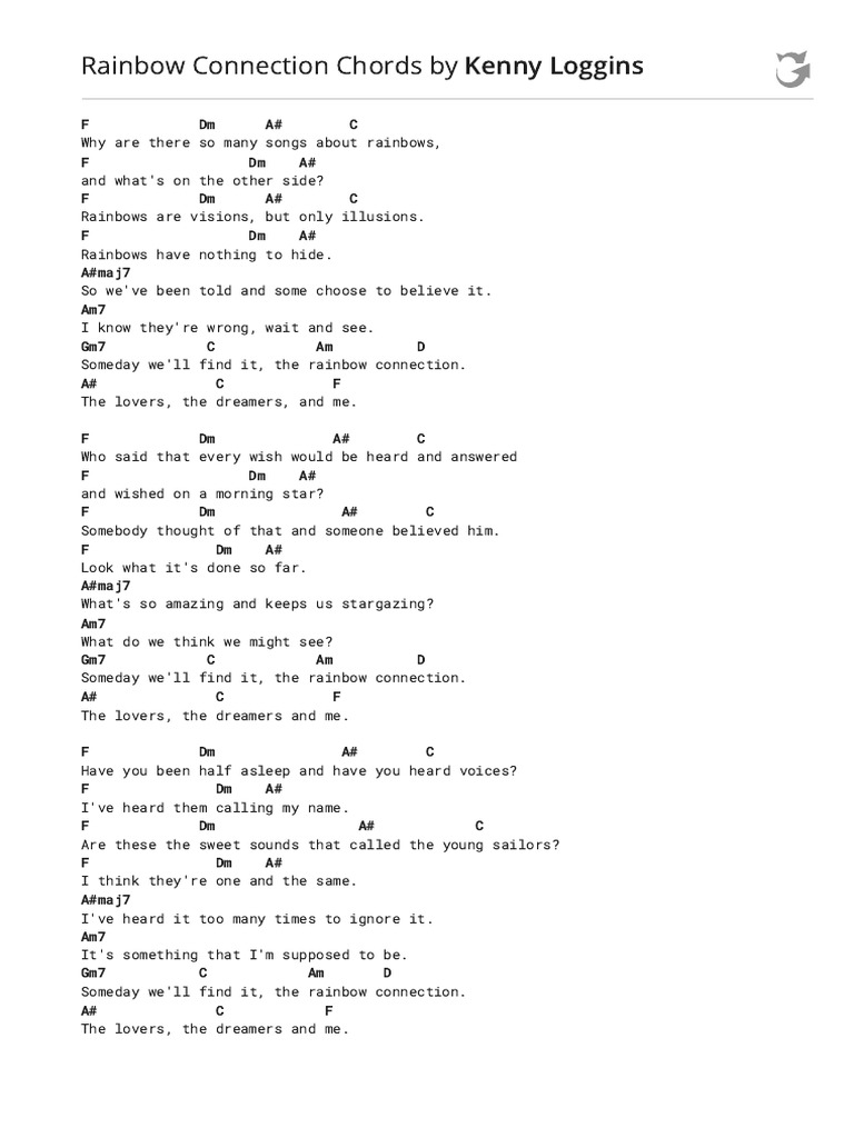 Rainbow Connection Chords by Kenny Logginstabs @ Ultimate Guitar ...