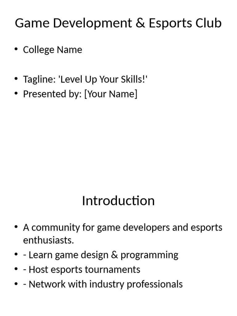 Game Development & Esports Club Guide | PDF