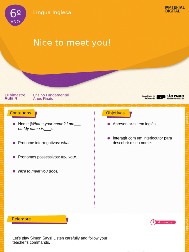 Apresentações em Inglês: Nice to Meet You! | PDF | Famílias linguísticas