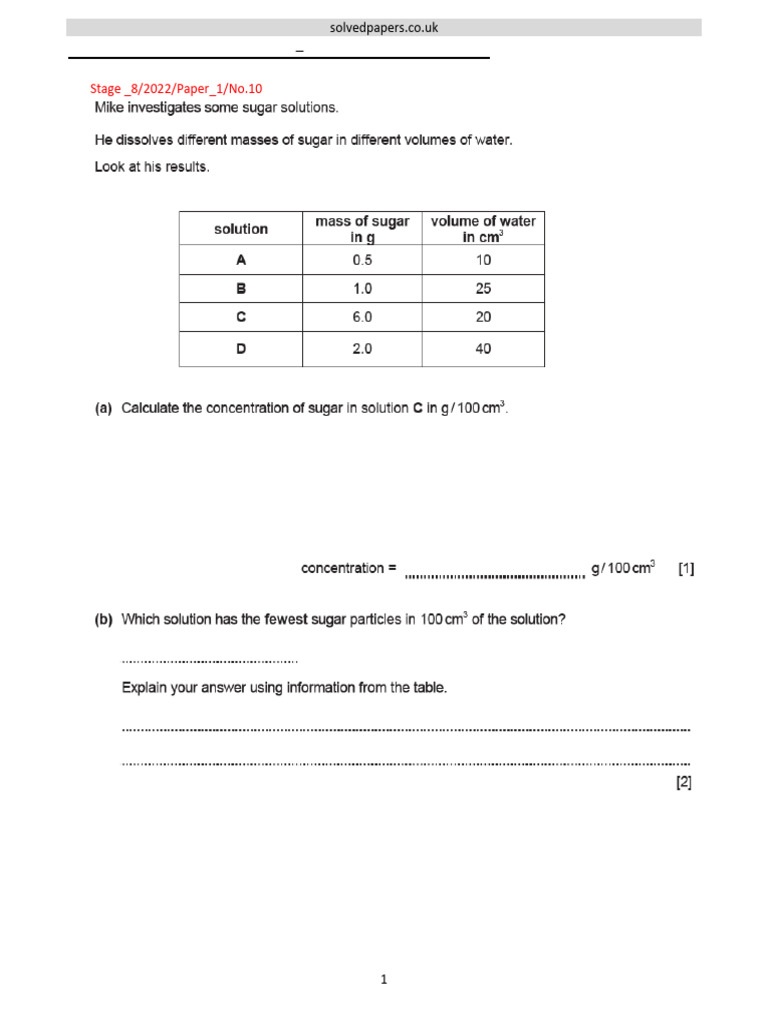 2023 2 Solutions Solvent Solute Solubility Checkpoint - Sec - 1 ...