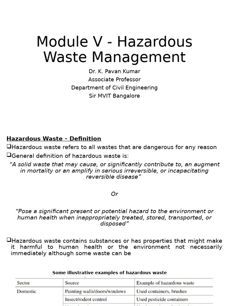 Module V Hazard Waste Management | PDF | Waste | Hazardous Waste