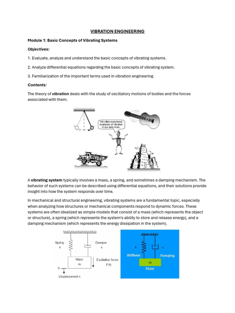 Vibration Engineering Module 1 | PDF | Oscillation | Damping
