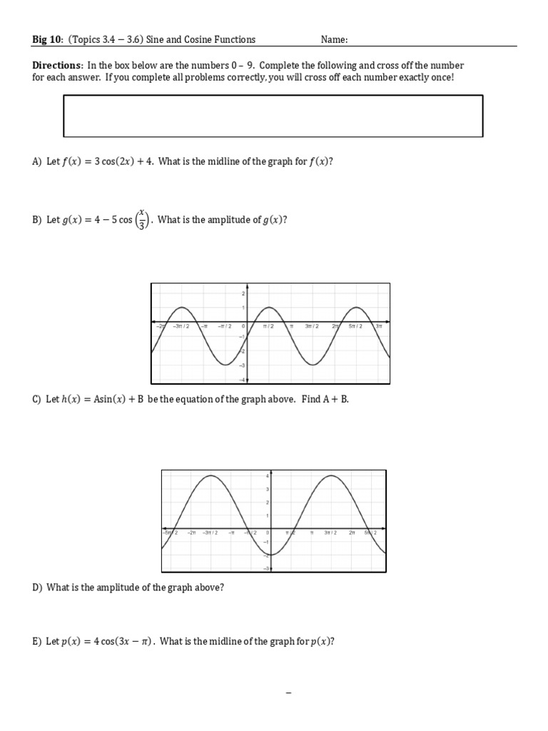 Big 10 Topics 3.4-3.6 Sine and Cosine Graphs | PDF