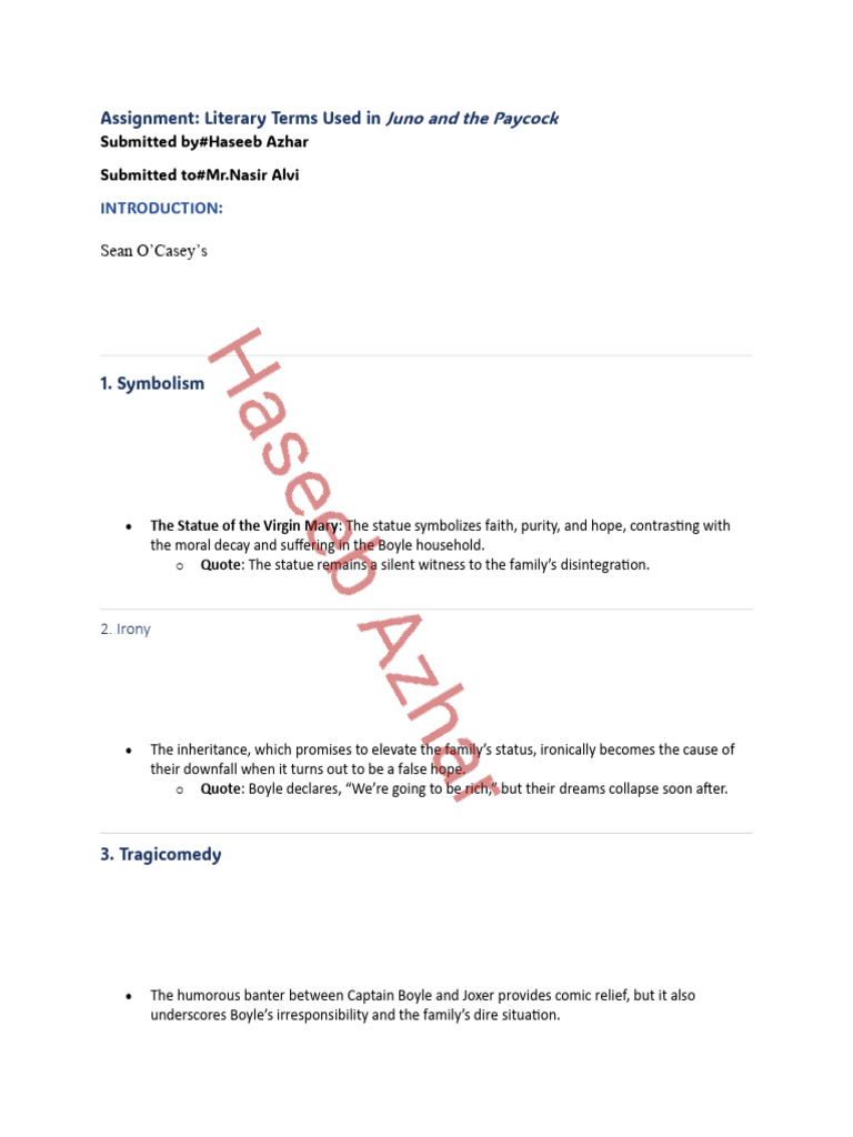 Literay Terms in Juno and Paycock by Haseeb Azhar | PDF | Comedy