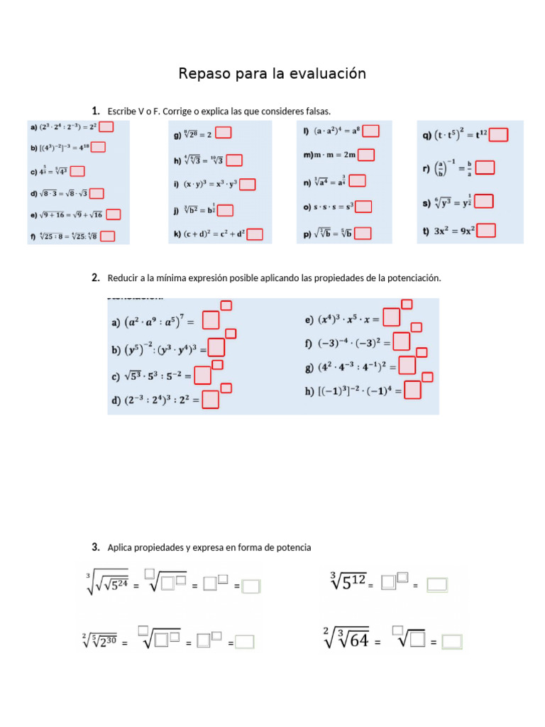Repaso para la evaluación | PDF