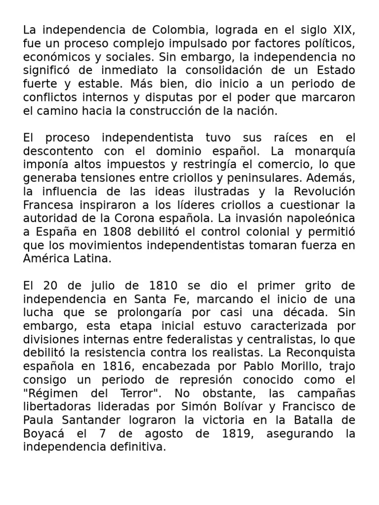 Independencia de Colombia: Conflictos y Retos | PDF | Colombia
