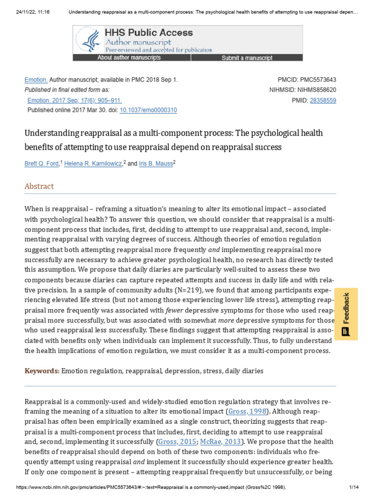 Understanding Reappraisal As A Multi-Component Process - The ...