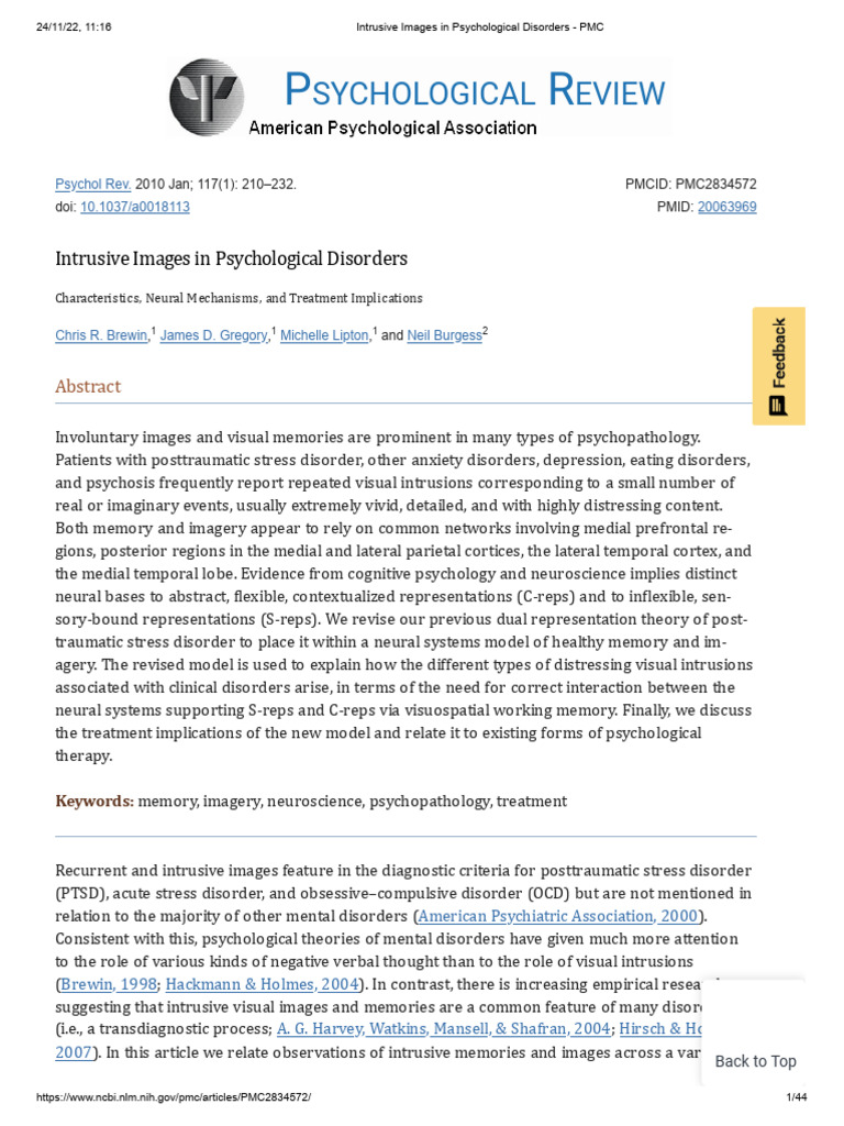 Intrusive Images in Psychological Disorders | PDF | Psychological ...