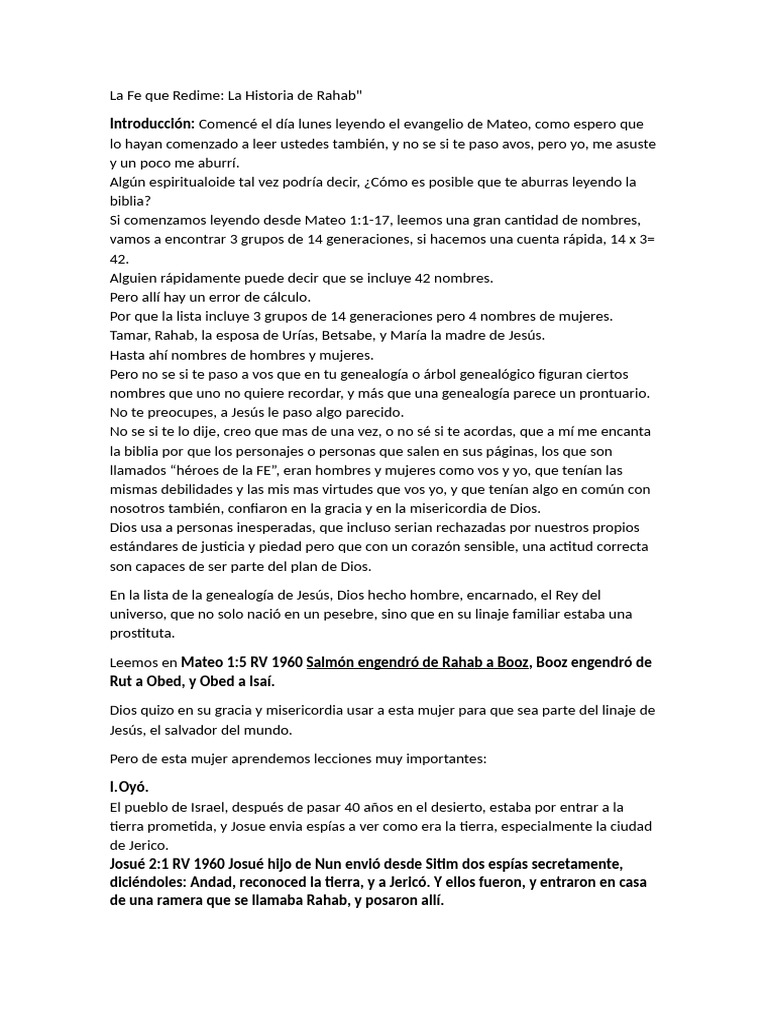 La Fe Que Redime RAHAB Y MATEO | PDF | Rut (figura bíblica) | Joshua