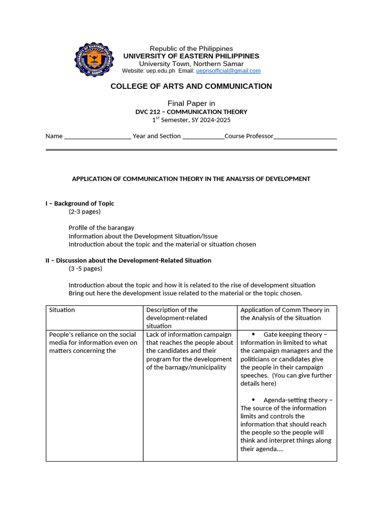 DVC 212 Format of Final Paper | PDF | Information | Human Communication