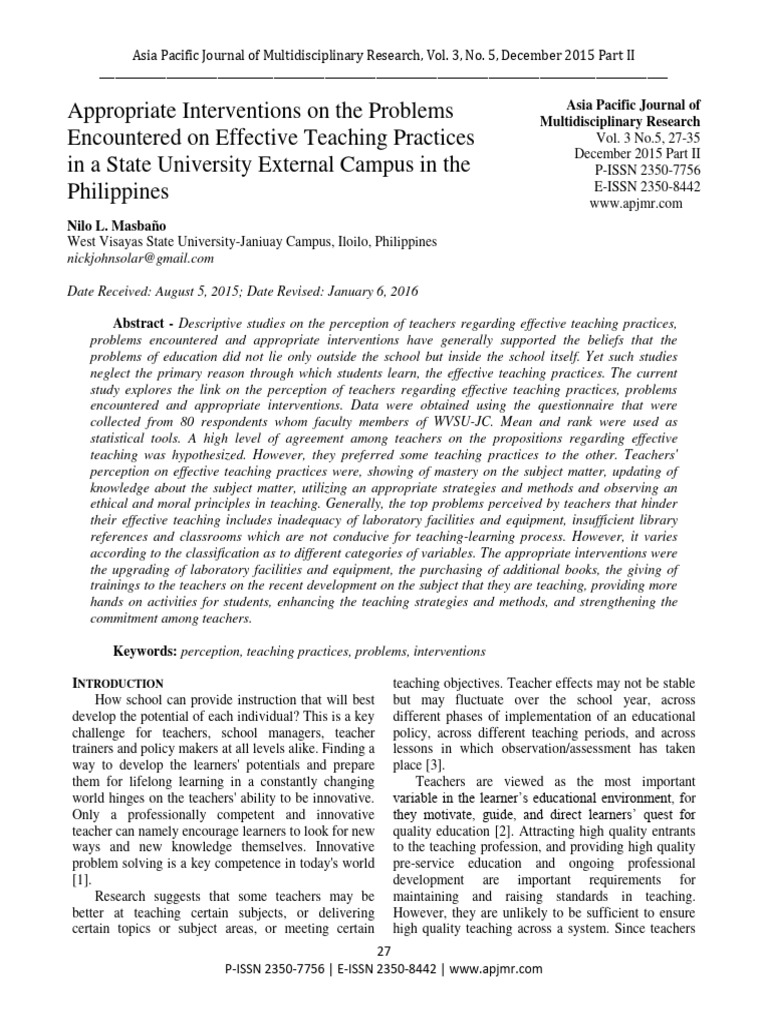 Interventions for Effective Teaching in WVSU | PDF | Teachers ...