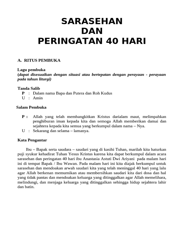 Sarasehan Dan Doa Arwah 40 Hari | PDF