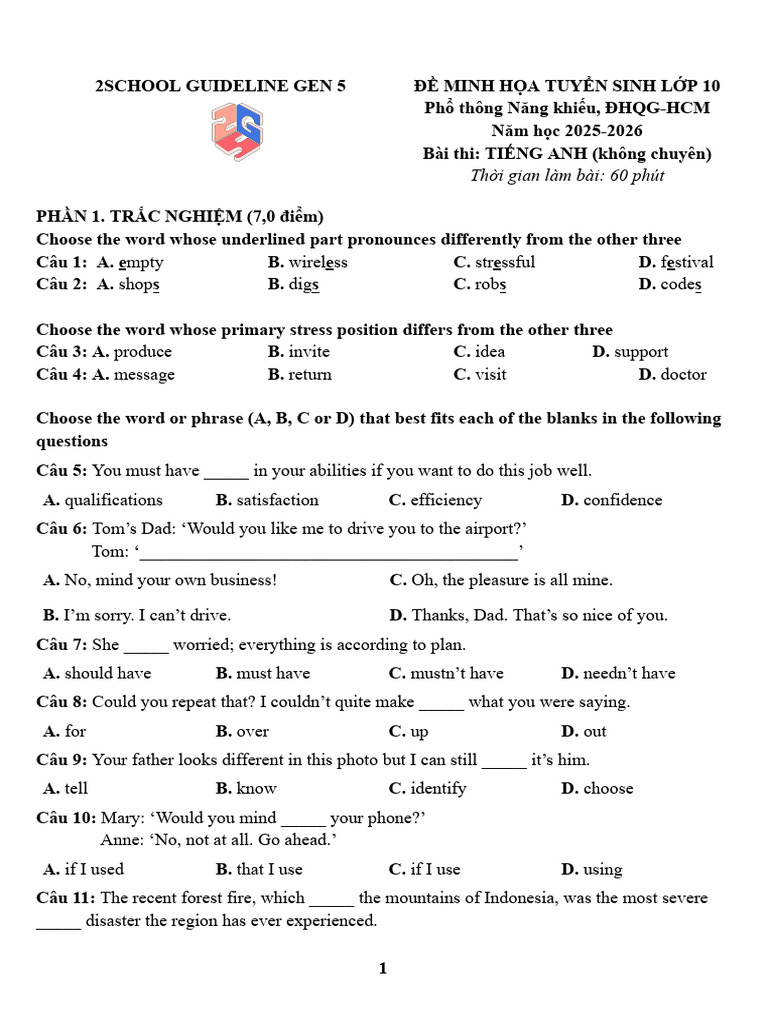 2SG Gen 5 - Anh KC - Đề Minh Ho Môn Anh PTNK | PDF | Erosion | Mountains