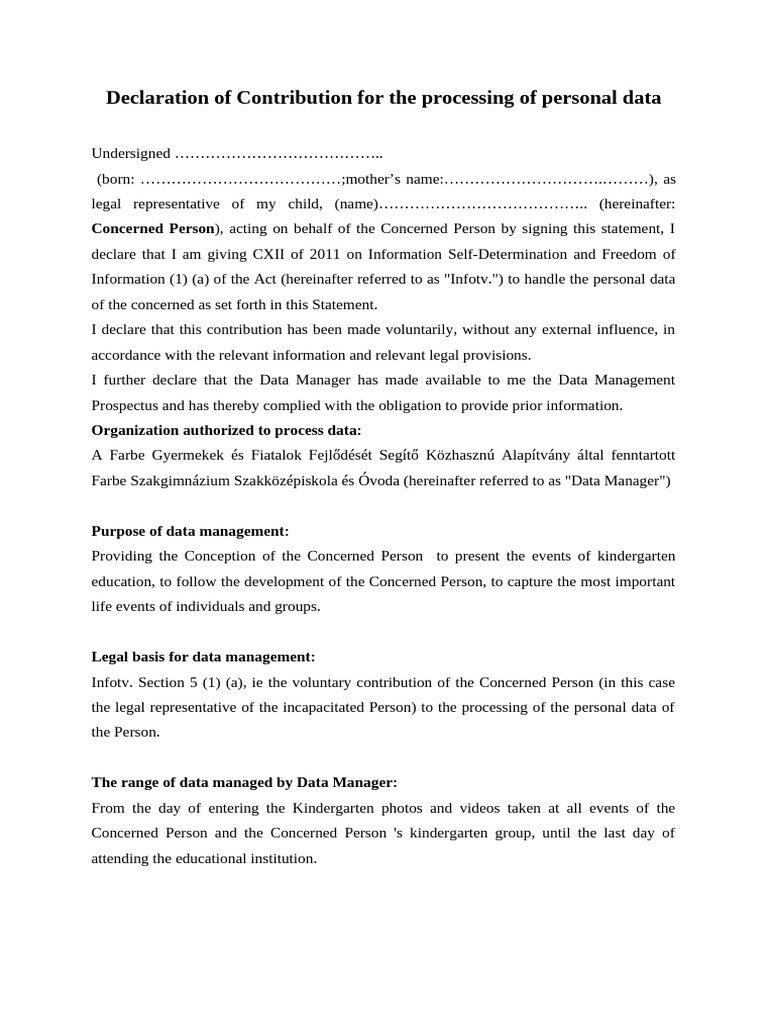 Contribution Declaration for Data Processing | PDF | Human Rights | Justice