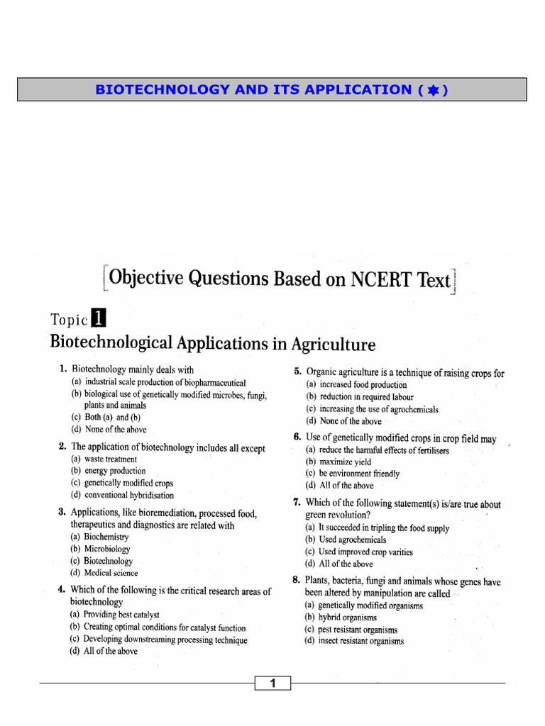 BIOTECHNOLOGY AND ITS APPLICATION | PDF