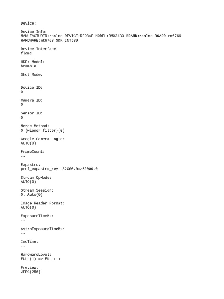 Realme RMX3430 Device Camera Specs | PDF