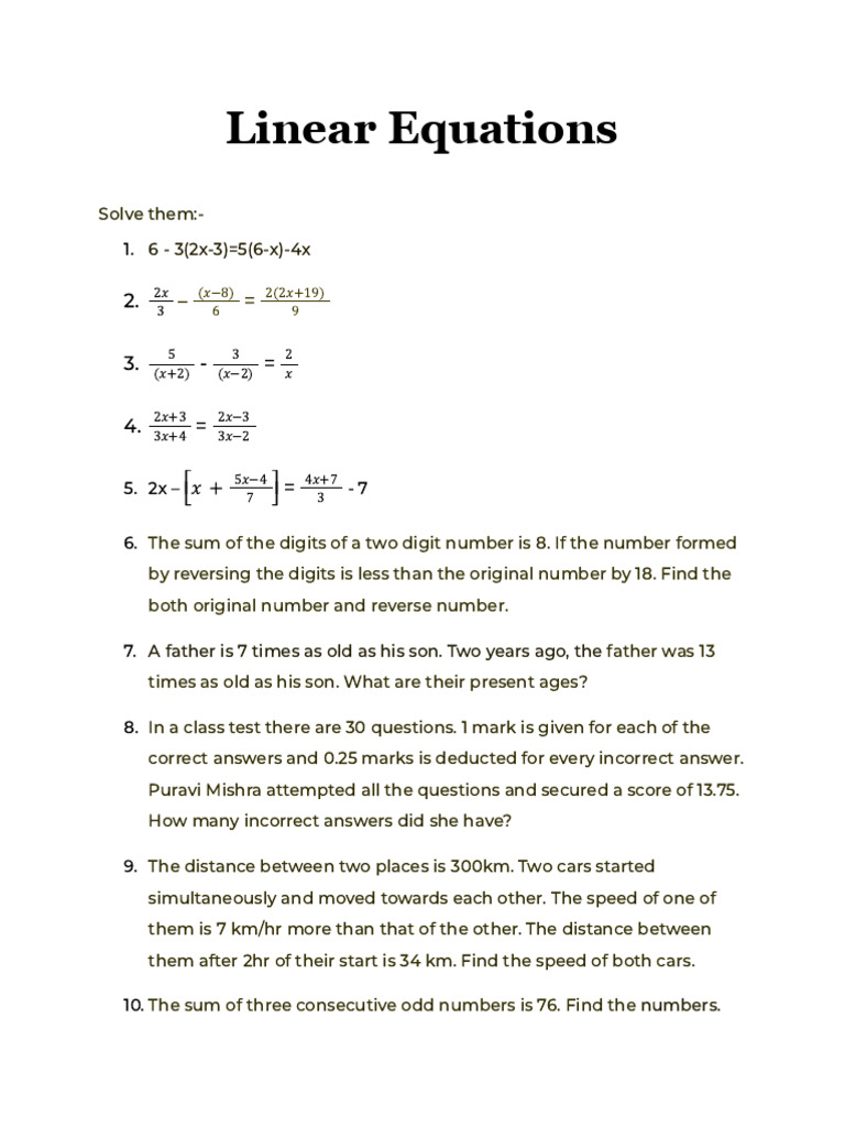 Linear Equations Paper 1 | PDF