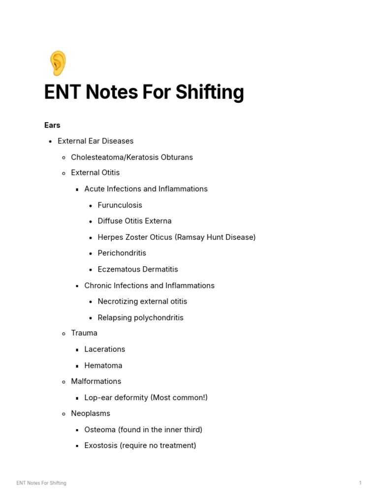 Comprehensive ENT Disease Overview | PDF | Ear | Sensory Organs