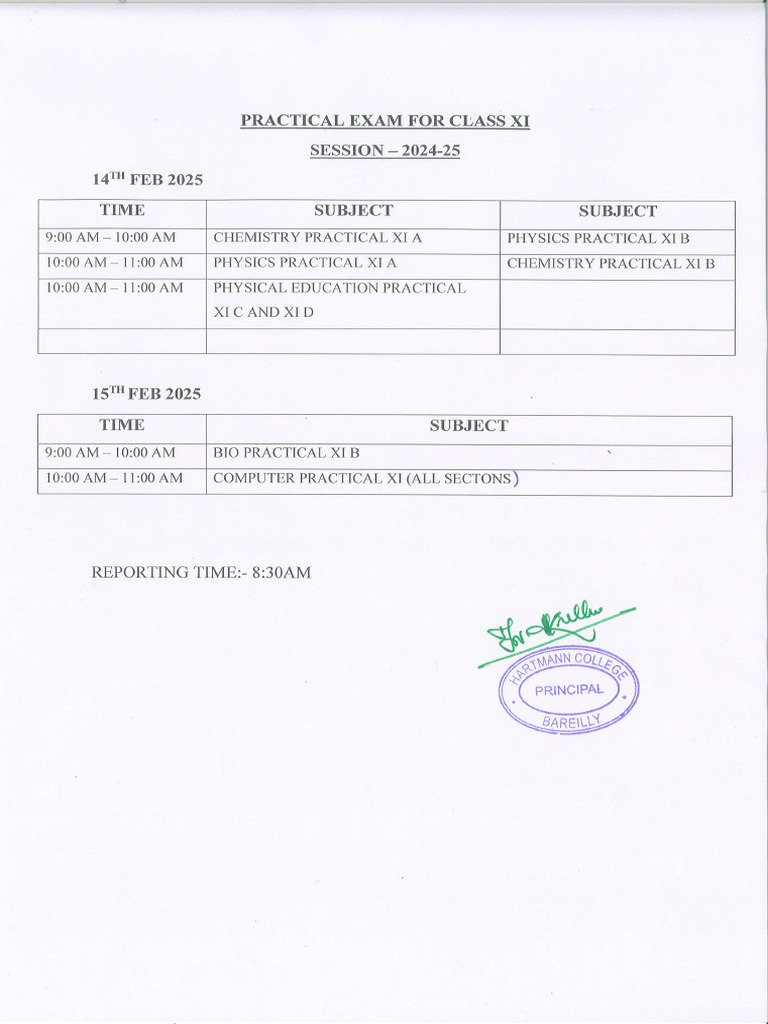 Class XI Practical Dates | PDF