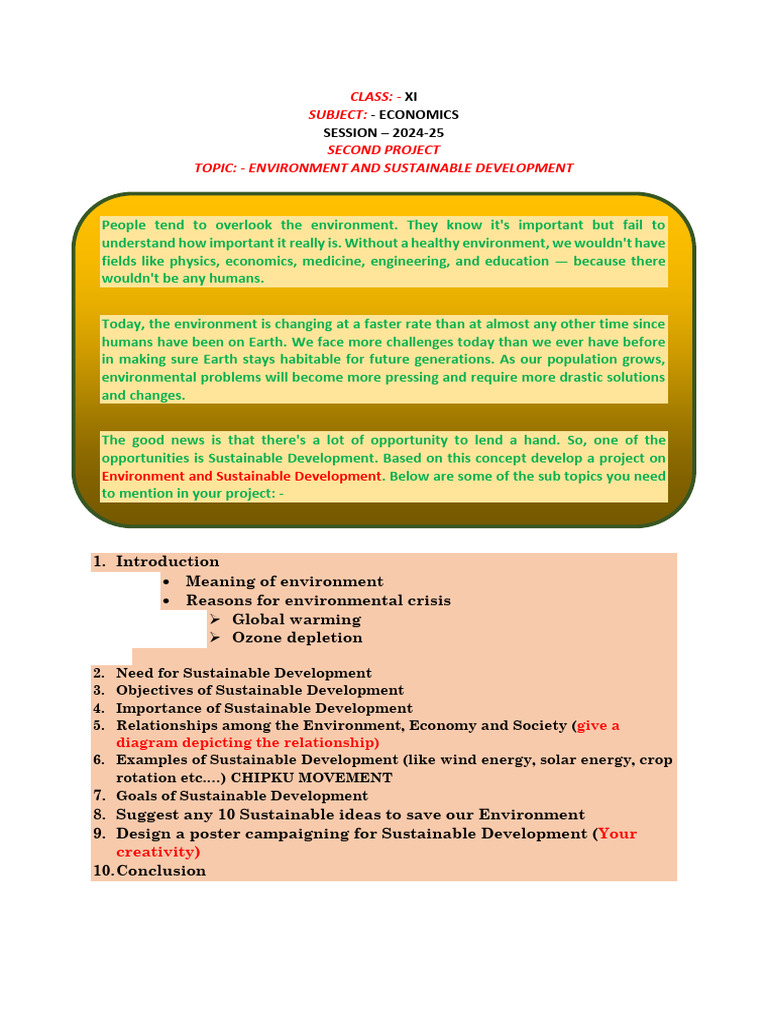 Class 11 Project on Sustainable Development | PDF | Sustainability ...