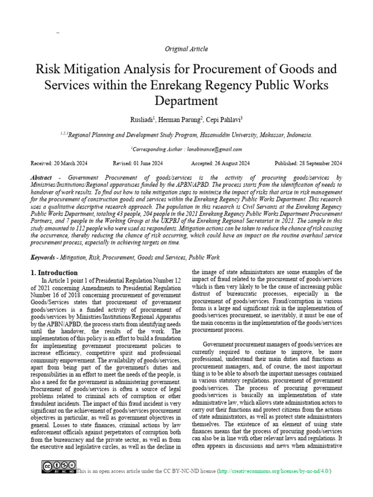 Risk Mitigation Analysis for Procurement of Goods and Services | PDF ...