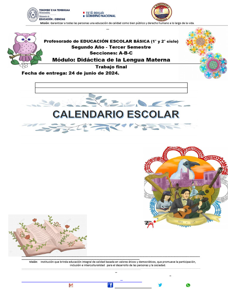 CALENDARIO ESCOLAR DE EDITH G.M. | PDF | Maestros | Paraguay