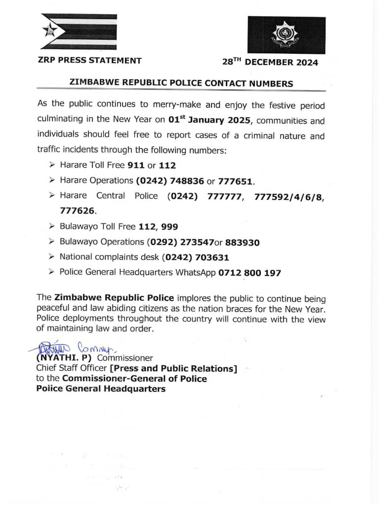 ZRP Statement - Phone Numbers | PDF