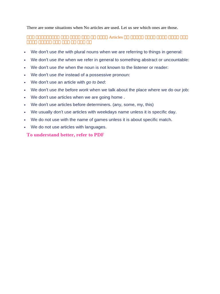 Situations Without Article Usage | PDF