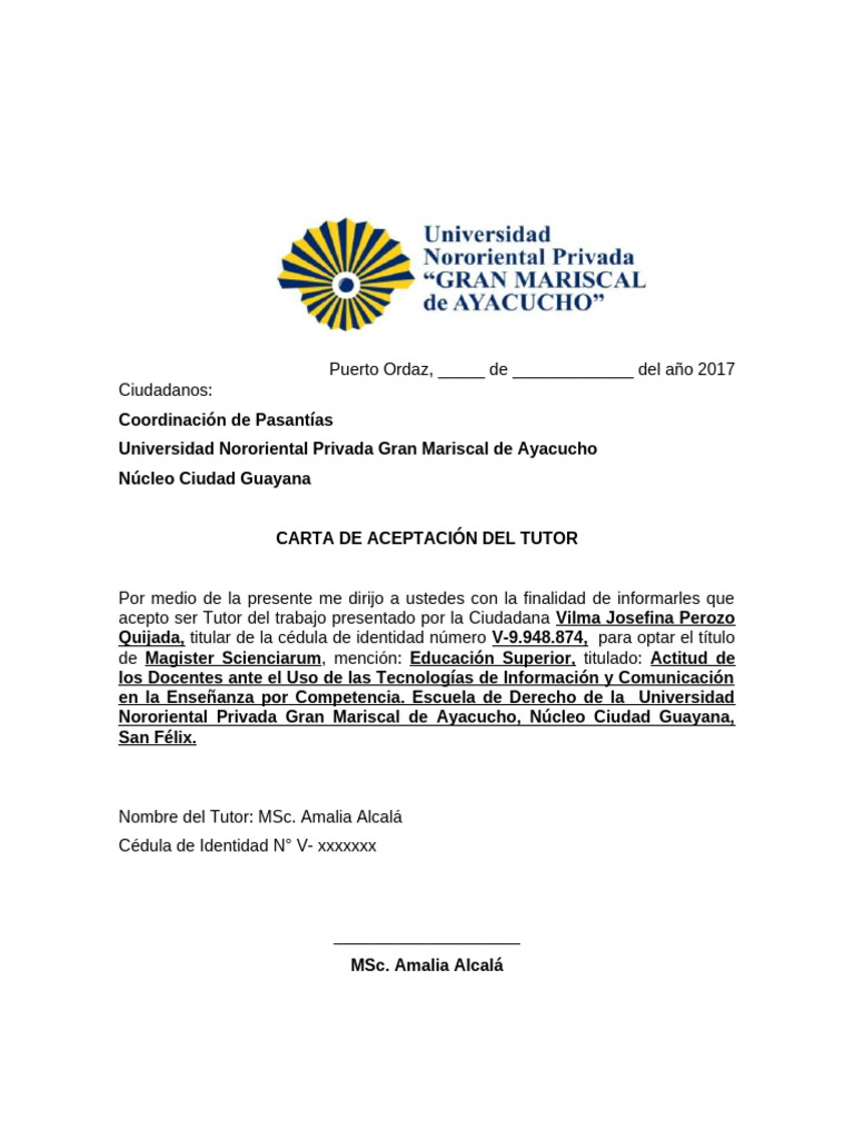 Aceptación de Tutor para Magister en Educación | PDF