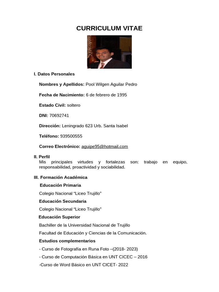 Currículum Vitae de Pool Wilgen Aguilar | PDF