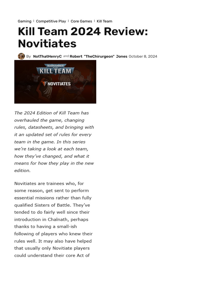 Kill Team 2024 Review - Novitiates Goonhammer | PDF