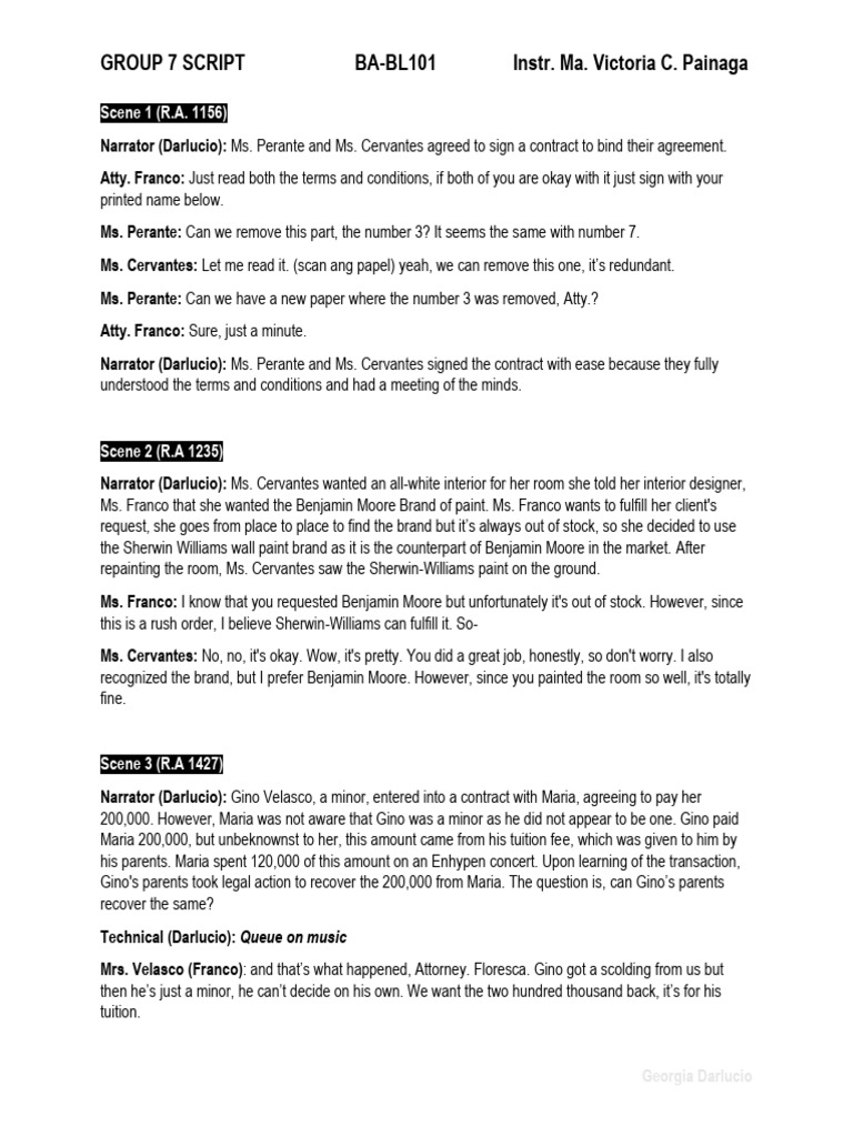 GROUP 7 BA-BL101 Role Play Script | PDF | Private Law