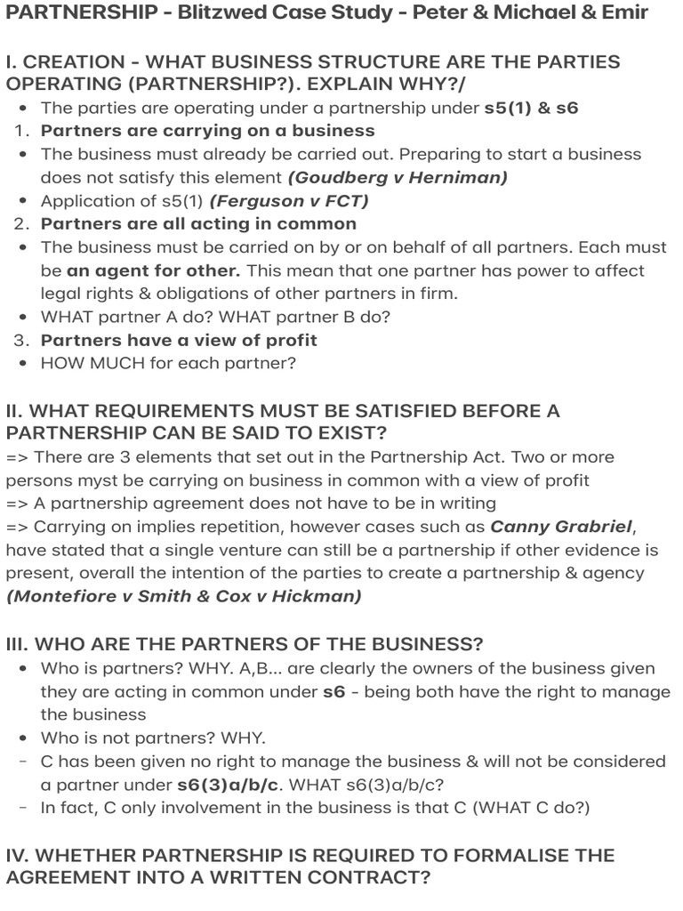 PARTNERSHIP Blitzwed Case Study Peter Michael Emir | PDF | Partnership | Private Law