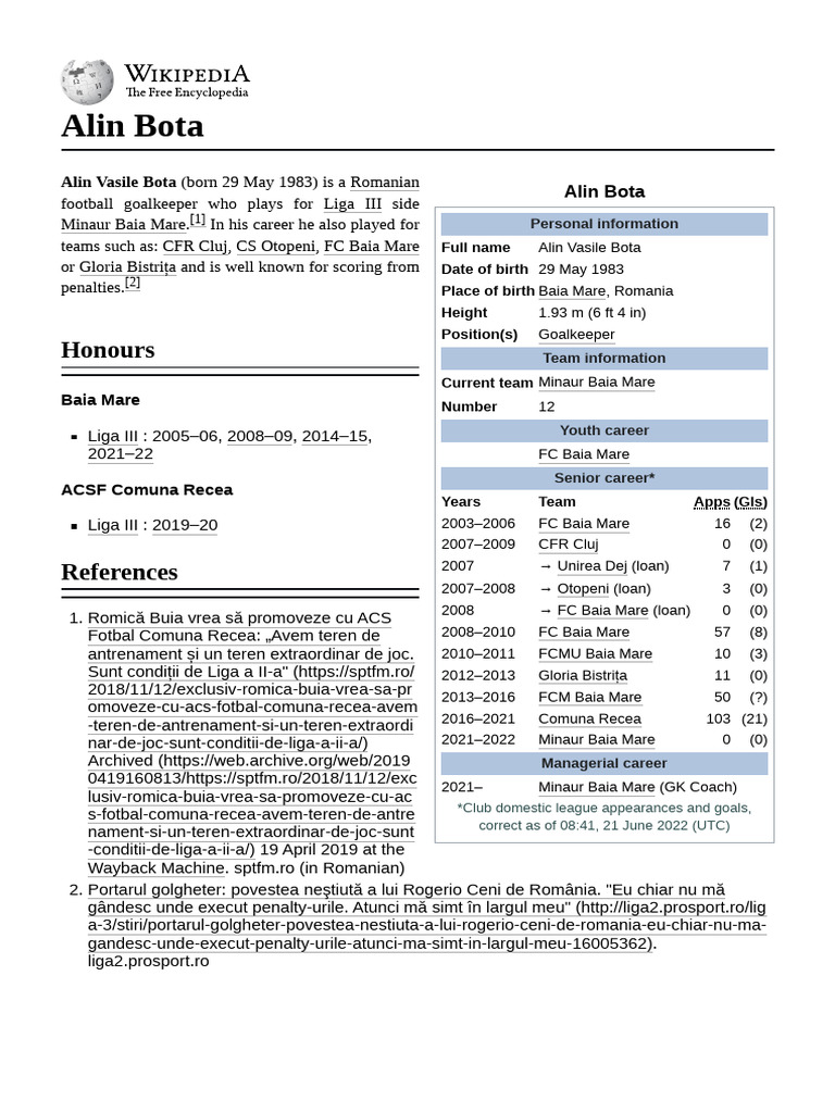 Alin_Bota | PDF | Association Football Clubs | Association Football