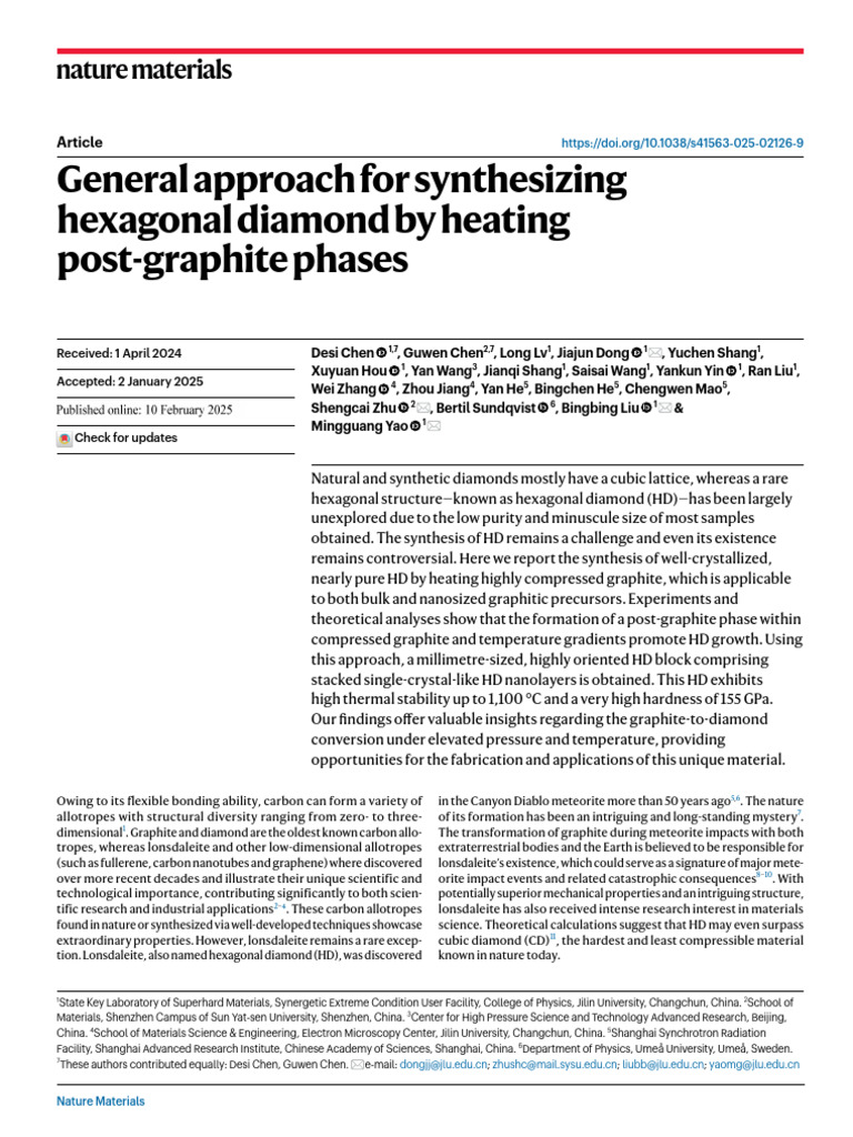Synthesis of Bulk Hexagonal Diamond | PDF | Transmission Electron ...