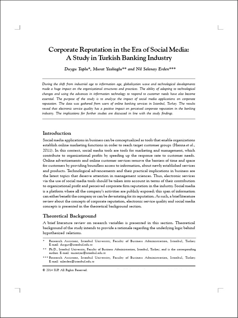 Social Media's Impact on Banking Reputation | PDF | Reputation | Survey ...