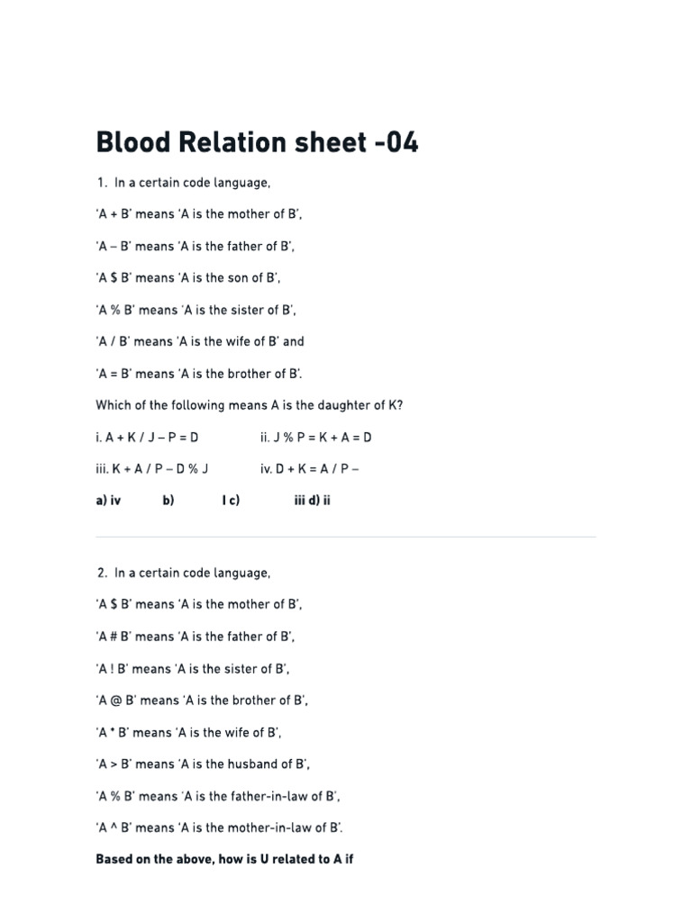 Blood Relation Sheet 04 Pdf