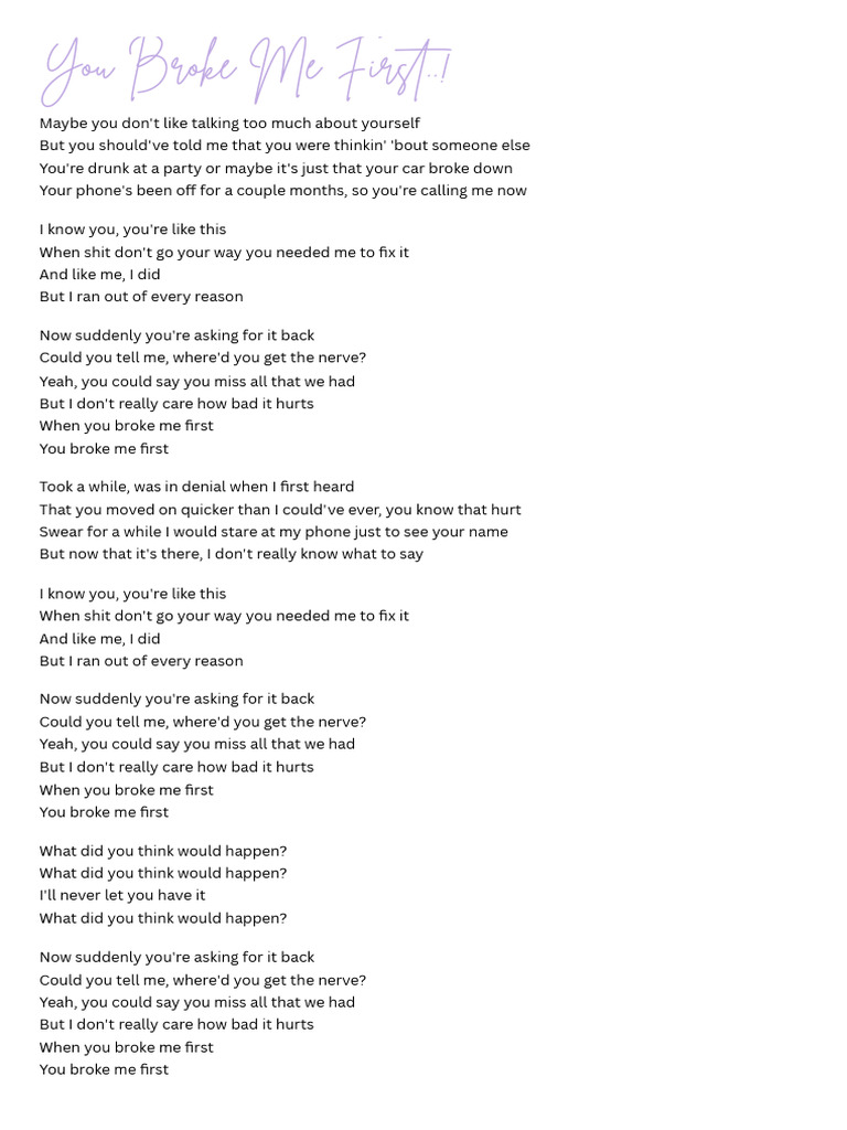 You Broke Me First: A Poetic Reflection | PDF