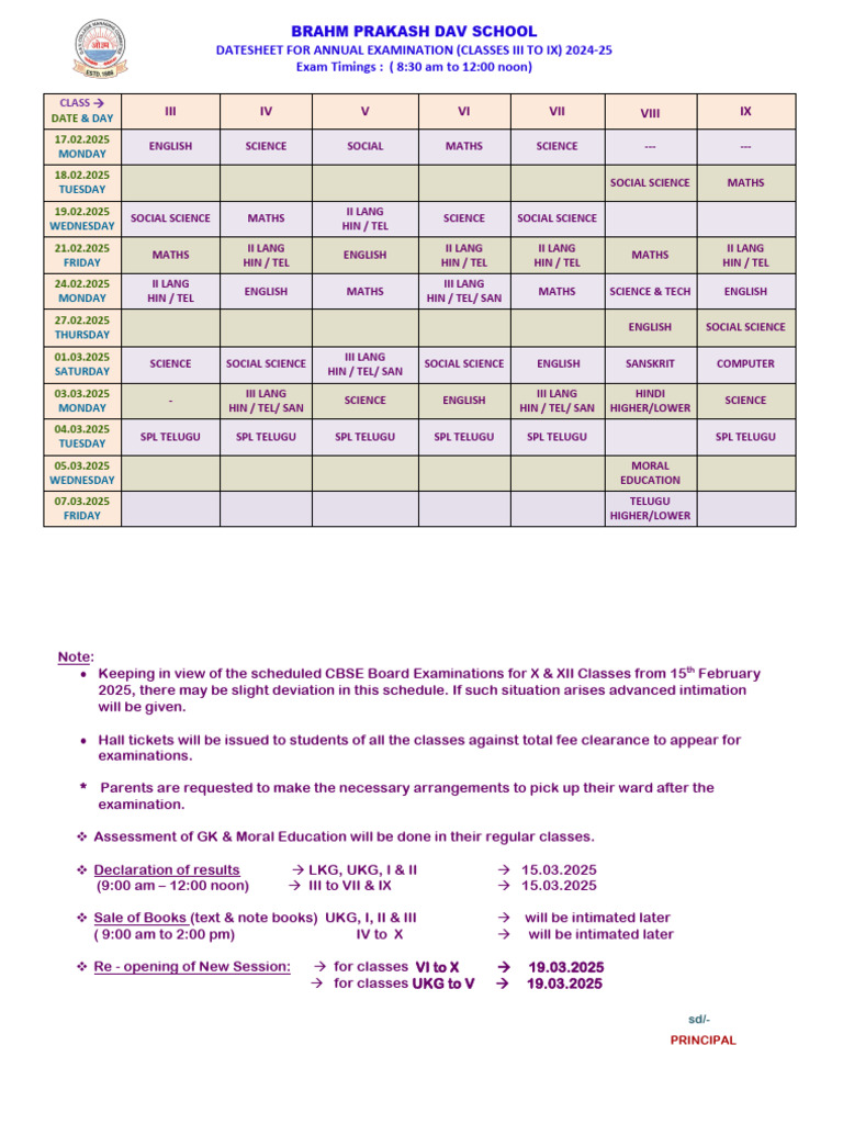 Final Exam Datesheet 2025 Pdf