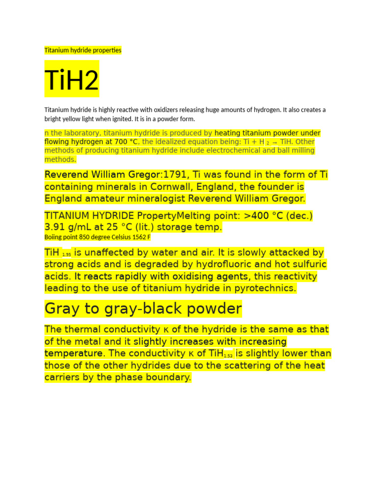 Titanium Hydride: Properties and Uses | PDF | Materials | Chemistry