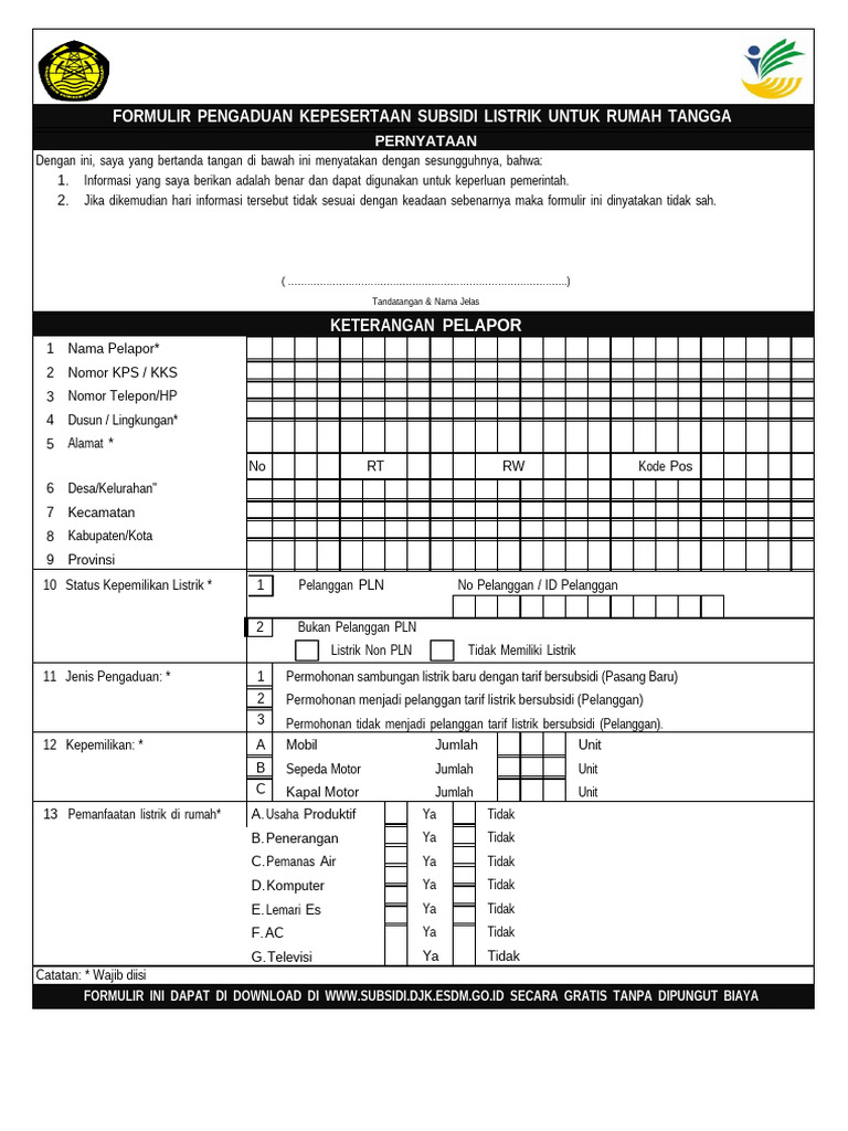 Form - Pengaduan PLN - Cetak | PDF