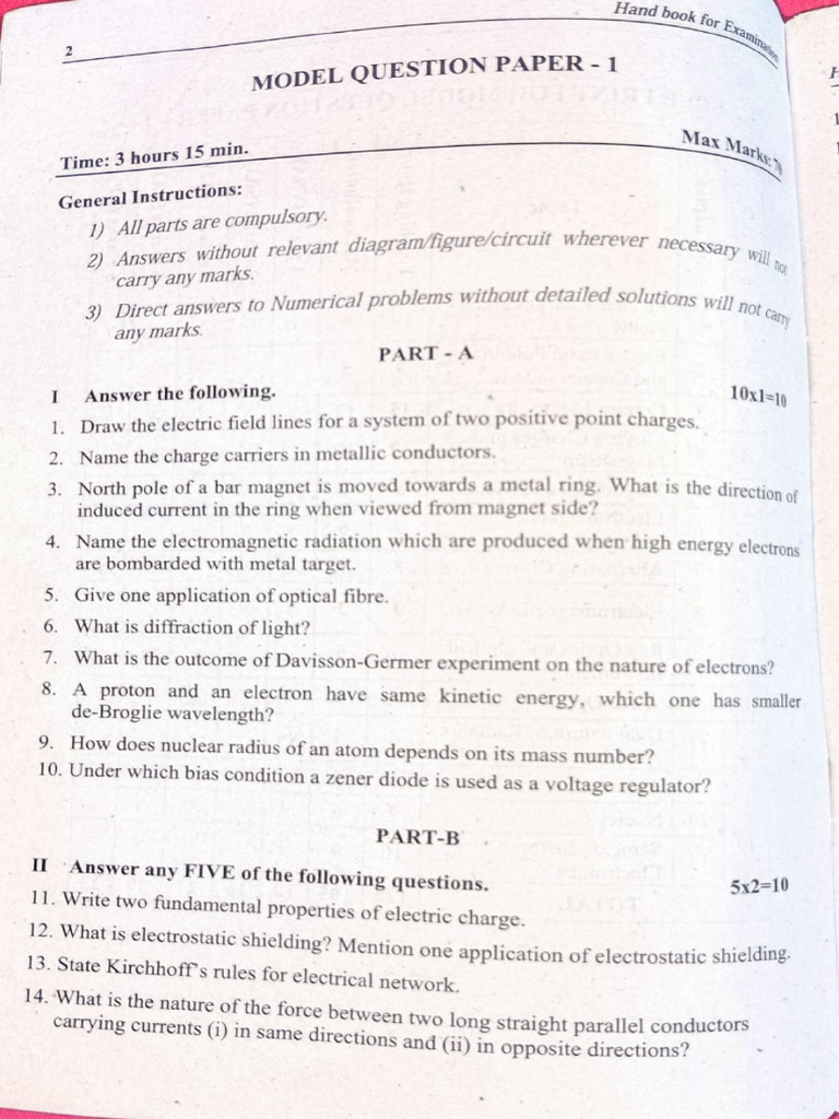 Model Paper 1 Physics | PDF