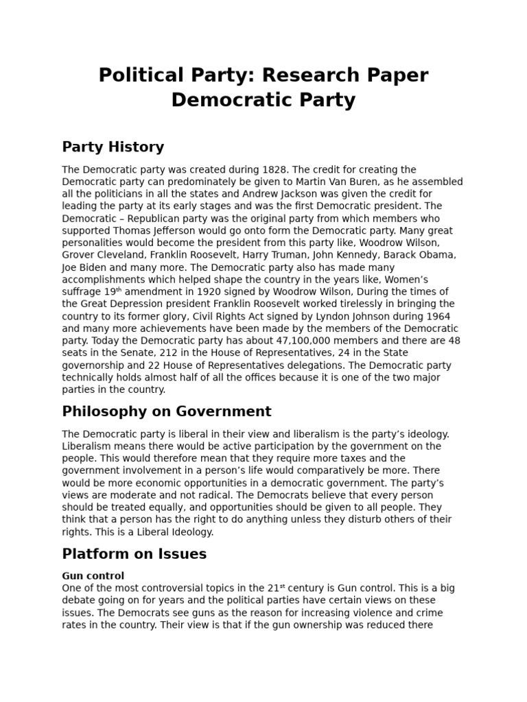 Political Party Research Paper | PDF | Democratic Party (United States ...