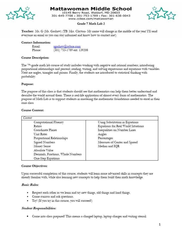 Gashaw Grade 7 Math Lab 2024 Syllabus | PDF | Mathematics | Equations