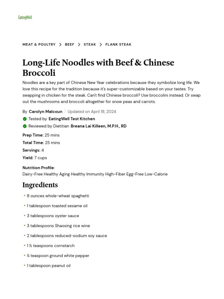 Long-Life Noodles with Beef Recipe | PDF