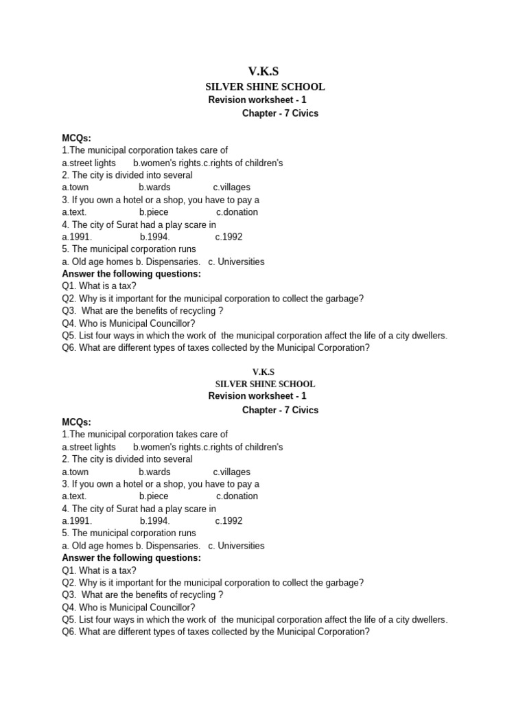 Civics Worksheet 1 | PDF